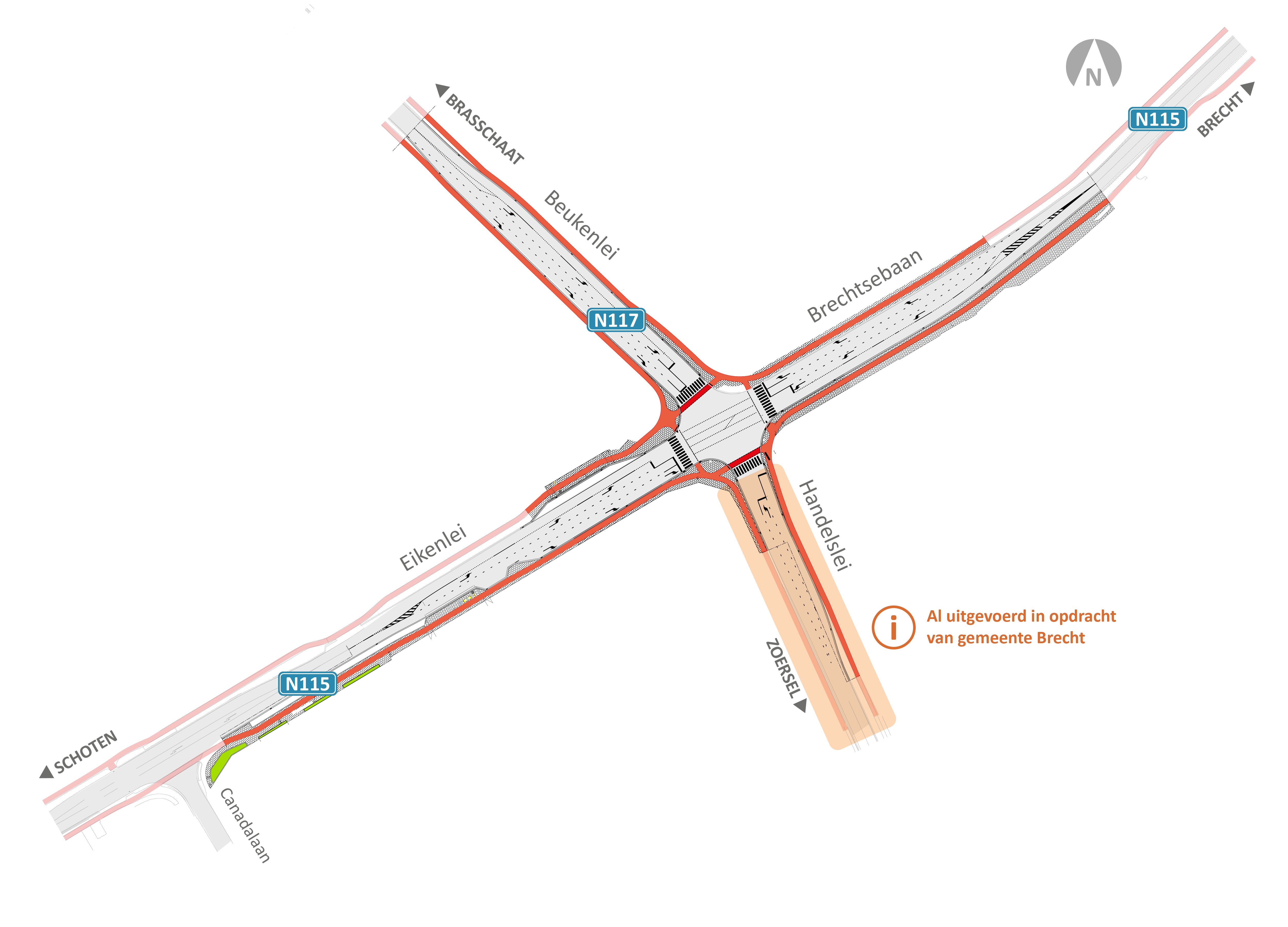 Heraanleg kruispunt Brechtsebaan, Eikenlei en Beukenlei | Wegen en verkeer